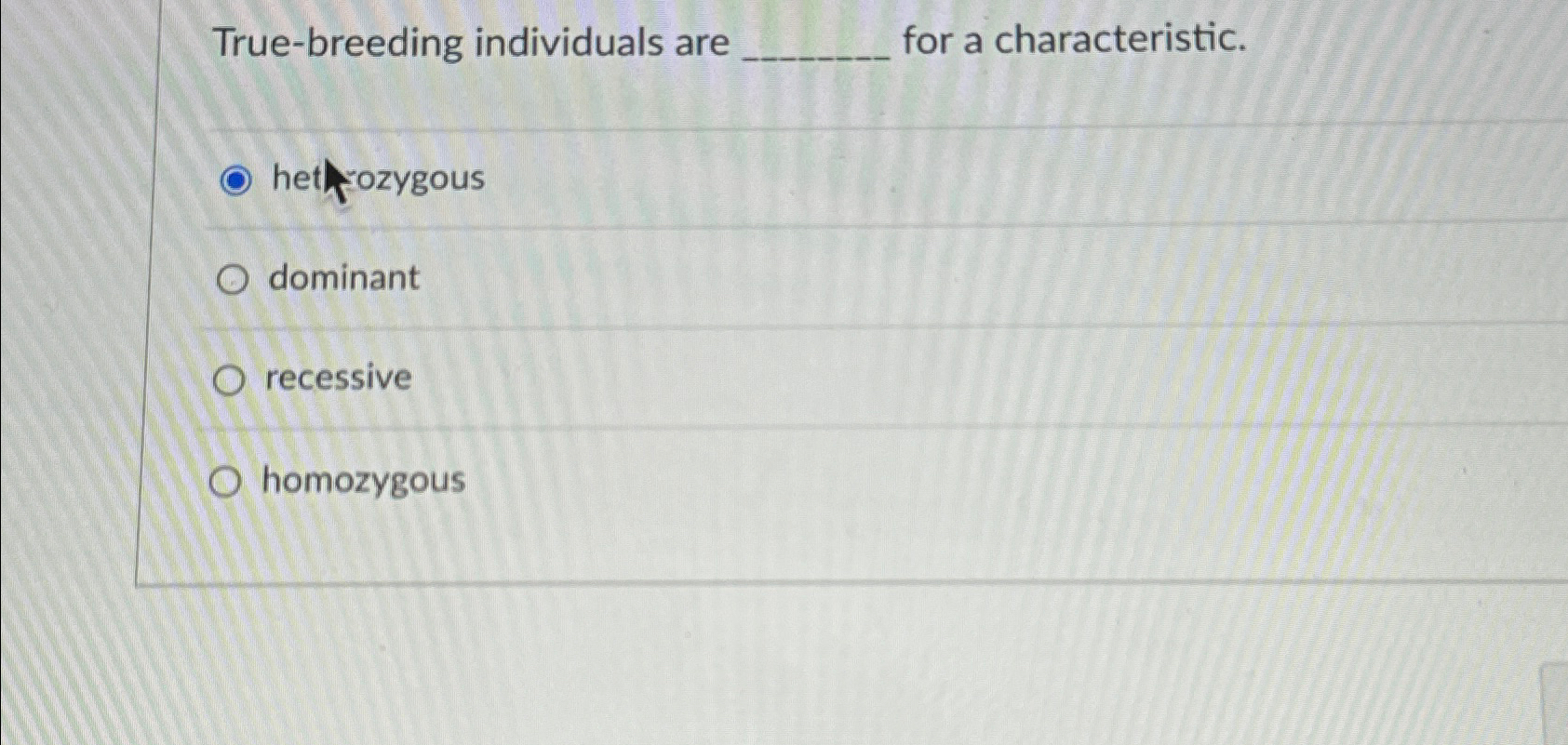 Solved True-breeding individuals are for a | Chegg.com