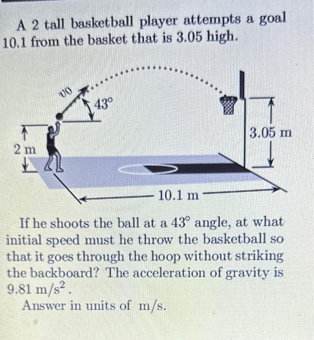 Solved A 2 tall basketball player attempts a goal 10.1 from | Chegg.com