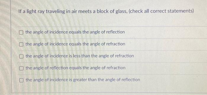 Solved If a light ray traveling in air meets a block of | Chegg.com