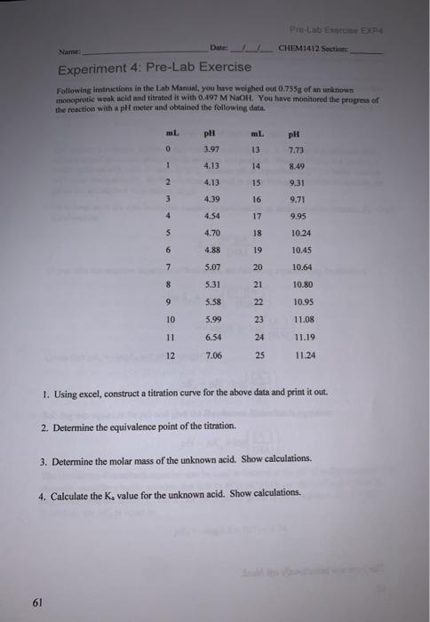 Solved Roport Sheet for EXP4 CHEM 1412 Section: Name: Date: | Chegg.com