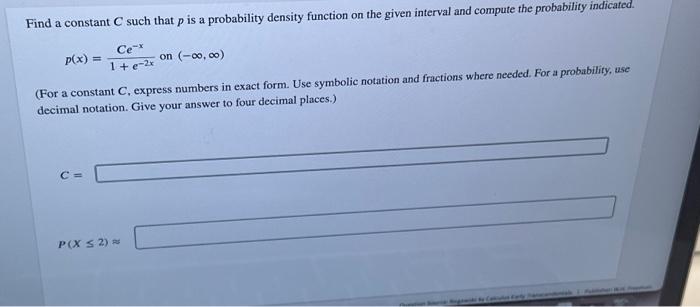 Solved Find a constant C such that p is a probability | Chegg.com