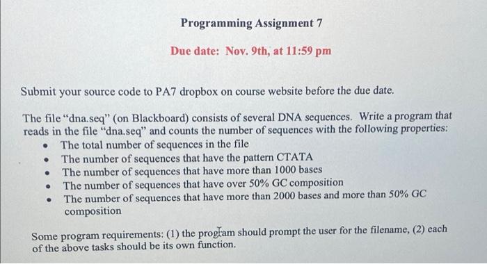 Programming Assignment 7 Due date: Nov. 9th, at 11:59 | Chegg.com