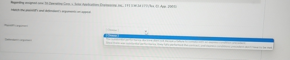 Solved Regarding assigned case TA Operating Corp. v. ﻿Solar | Chegg.com