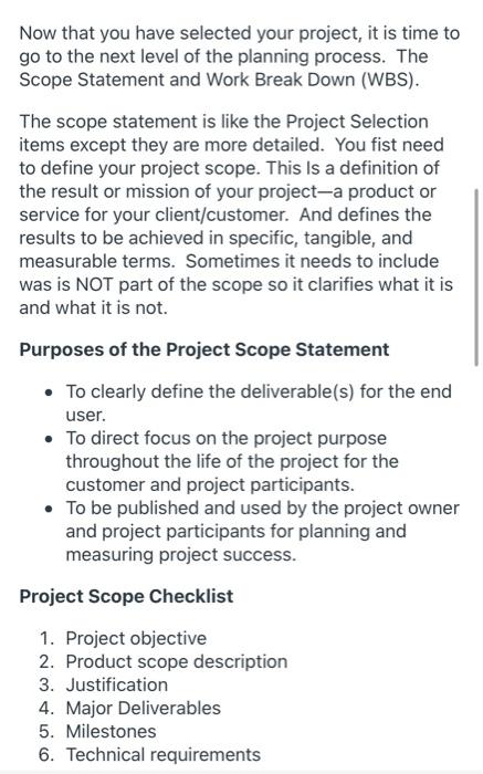 Solved Now that you have selected your project, it is time | Chegg.com