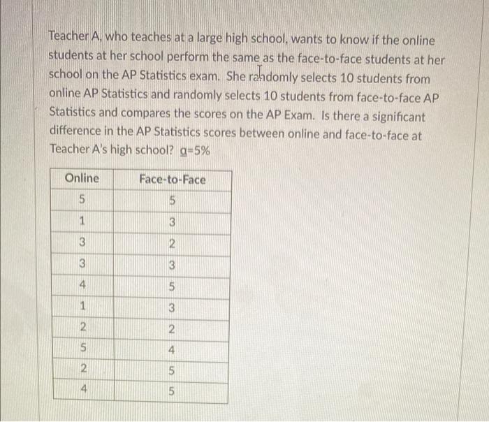 Solved a Teacher A wants to know if an AP Statistics Review | Chegg.com