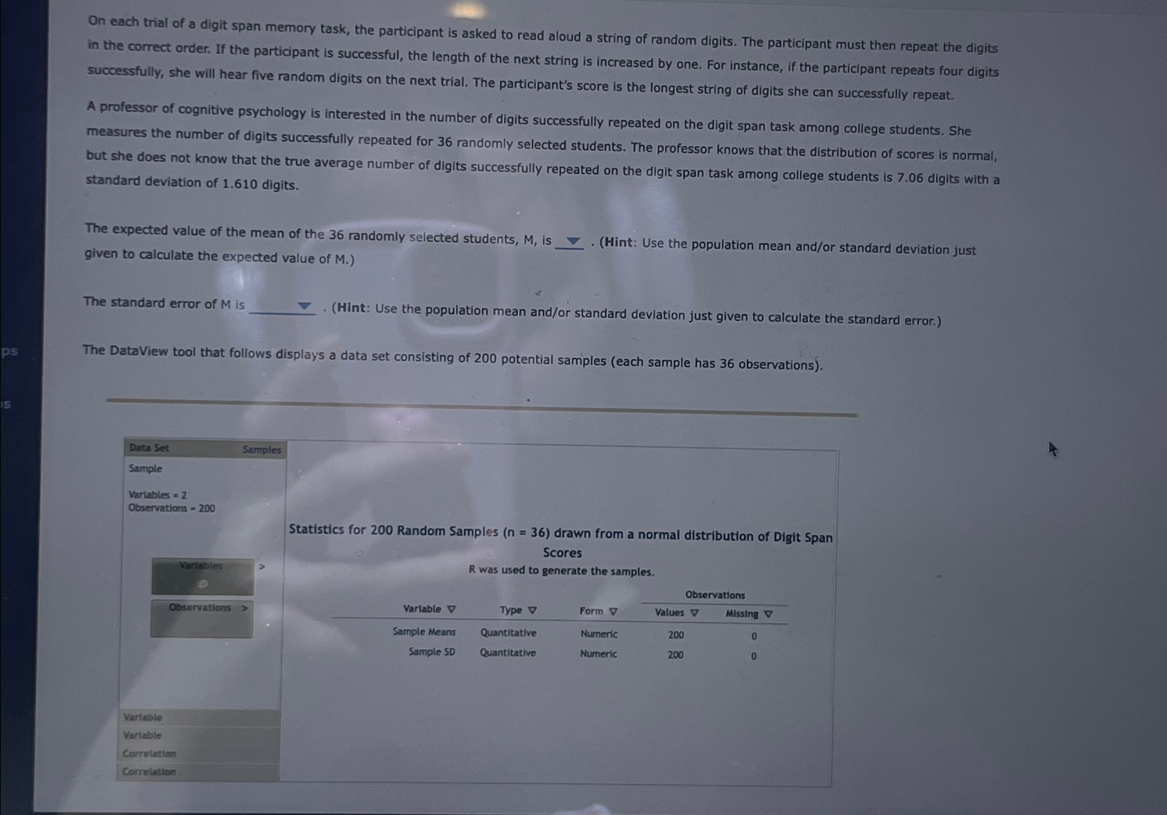 Solved On each trial of a digit span memory task, the | Chegg.com