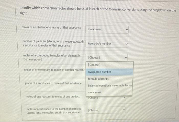 Solved Identify Which Conversion Factor Should Be Used I 