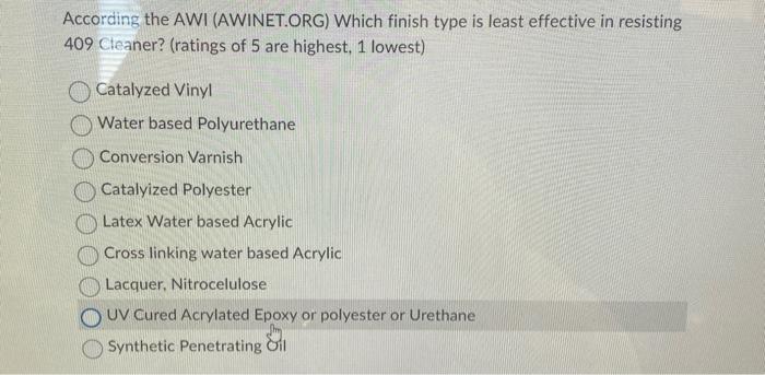 Solved According the AWI (AWINET.ORG) Which finish type is | Chegg.com