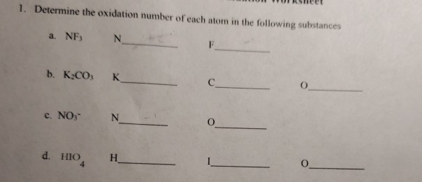 Solved 1. Determine the oxidation number of each atom in the | Chegg.com