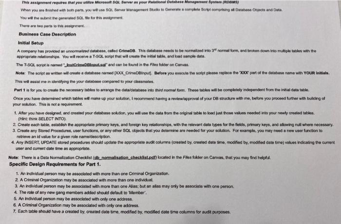 This assignment requires that you utice Microsoft SQL | Chegg.com
