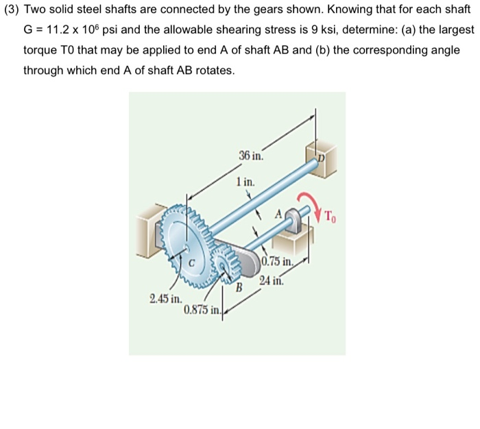 Solved (3) Two solid steel shafts are connected by the gears | Chegg.com