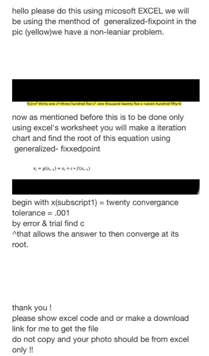 Solved hello please do this using micosoft EXCEL we will be | Chegg.com
