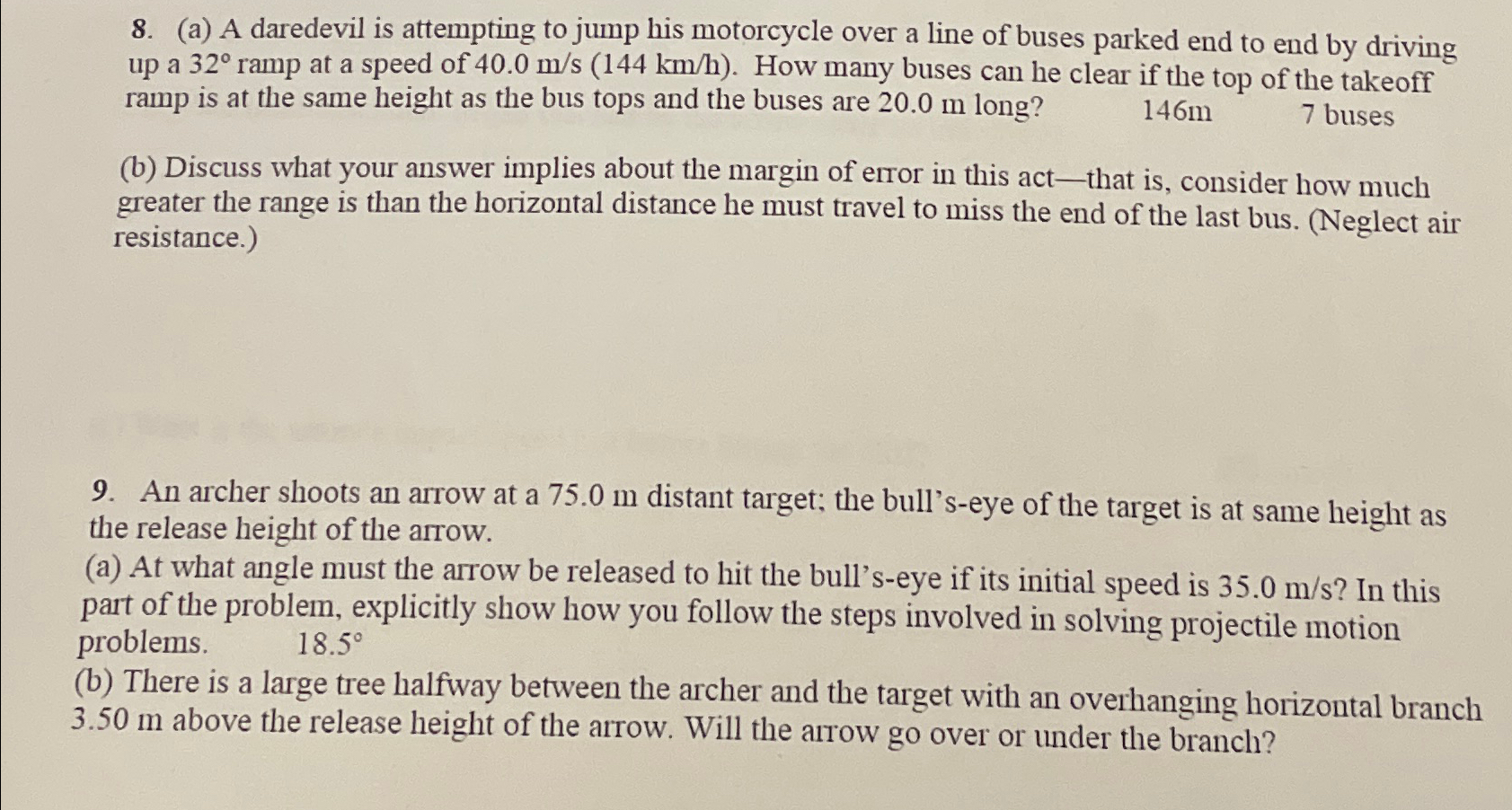 Solved Do 8&9 ﻿please (a) ﻿A daredevil is attempting to jump | Chegg.com
