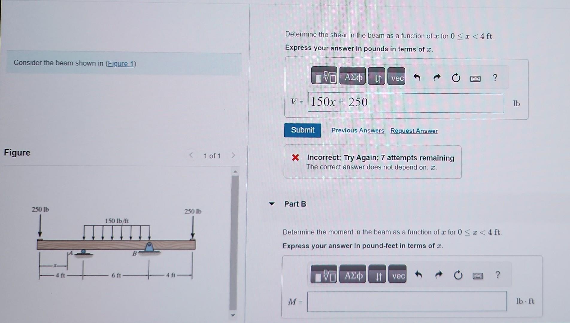 Solved Determine the shear in the beam as a function of x | Chegg.com