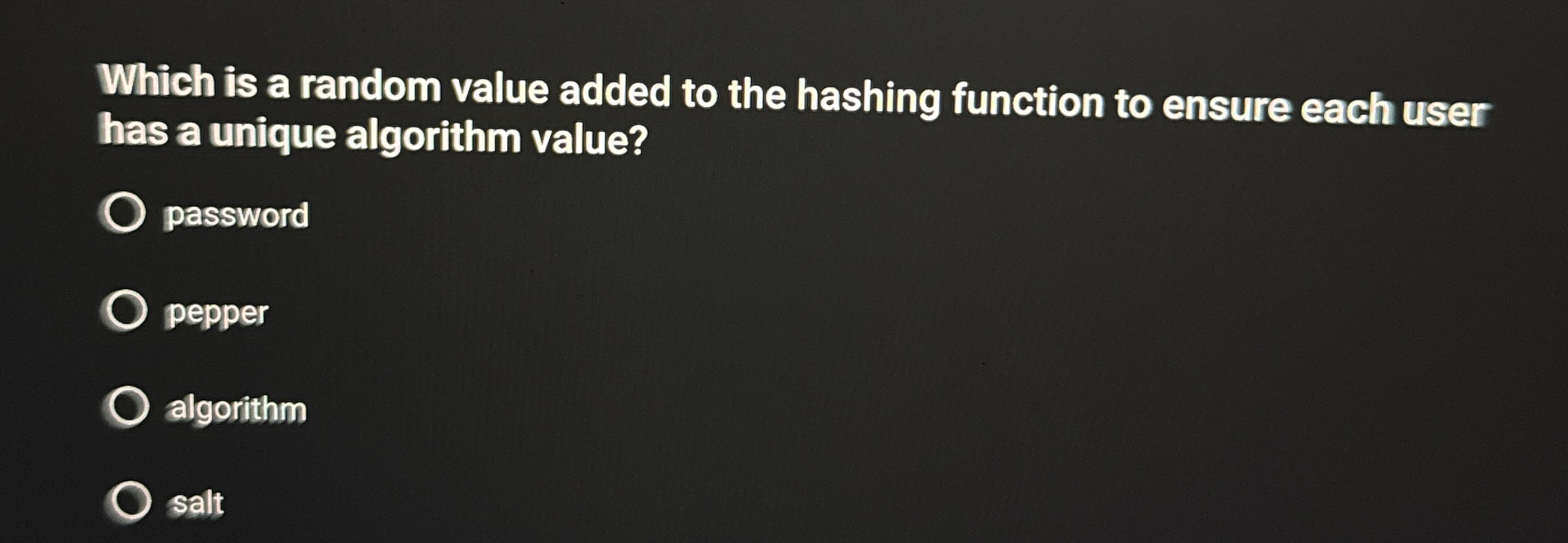Solved Which is a random value added to the hashing function | Chegg.com