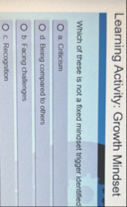 Solved Learning Activity: Growth MindsetWhich of these is | Chegg.com