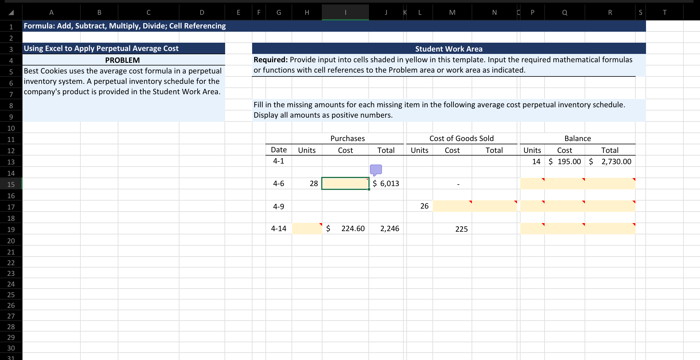 Solved Formula: Add, Subtract, Multiply, Divide; Cell | Chegg.com