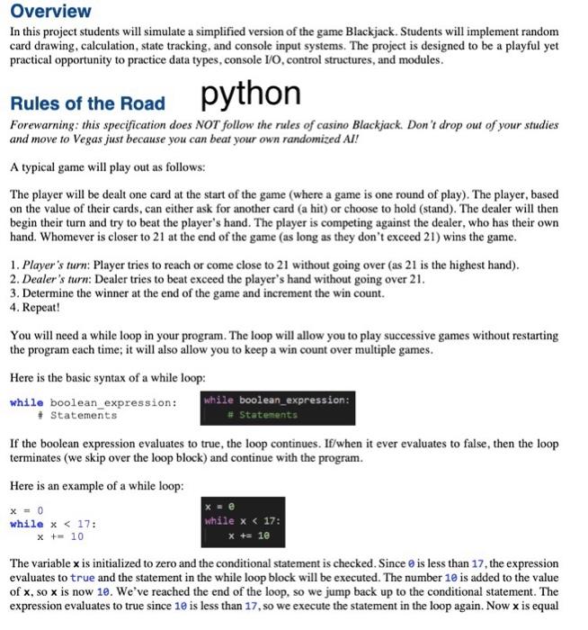 Solved Overview In this project students will simulate a | Chegg.com