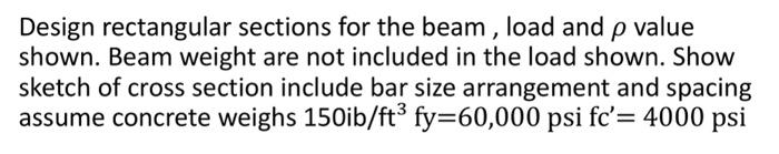 Solved Design rectangular sections for the beam, load and ρ | Chegg.com