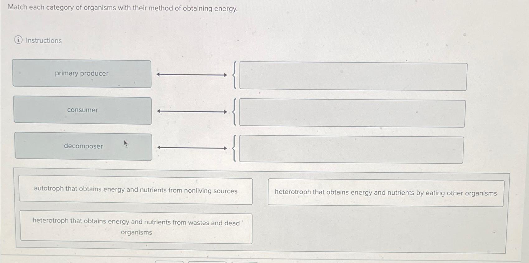 Solved Match each category of organisms with their method of | Chegg.com