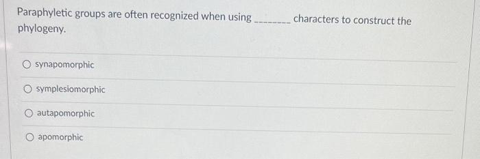 Solved Paraphyletic groups are often recognized when using | Chegg.com
