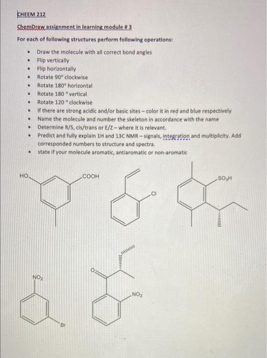 Solved . CHEEM 212 ChemDraw assignment in learning module #3 | Chegg.com