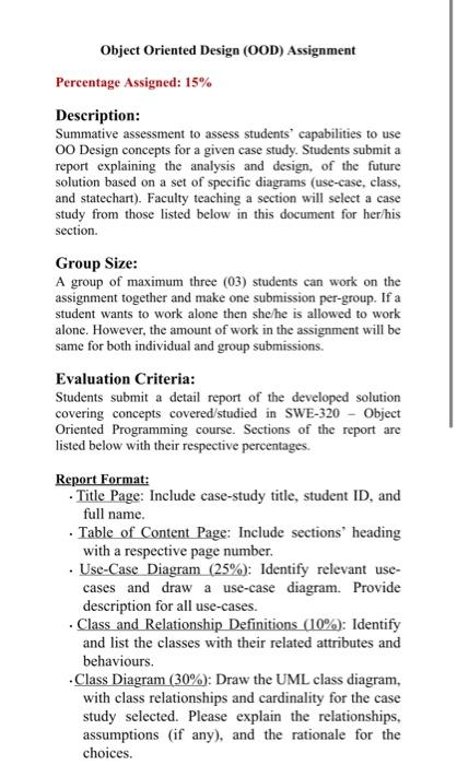 Solved Object Oriented Design (OOD) Assignment Percentage | Chegg.com