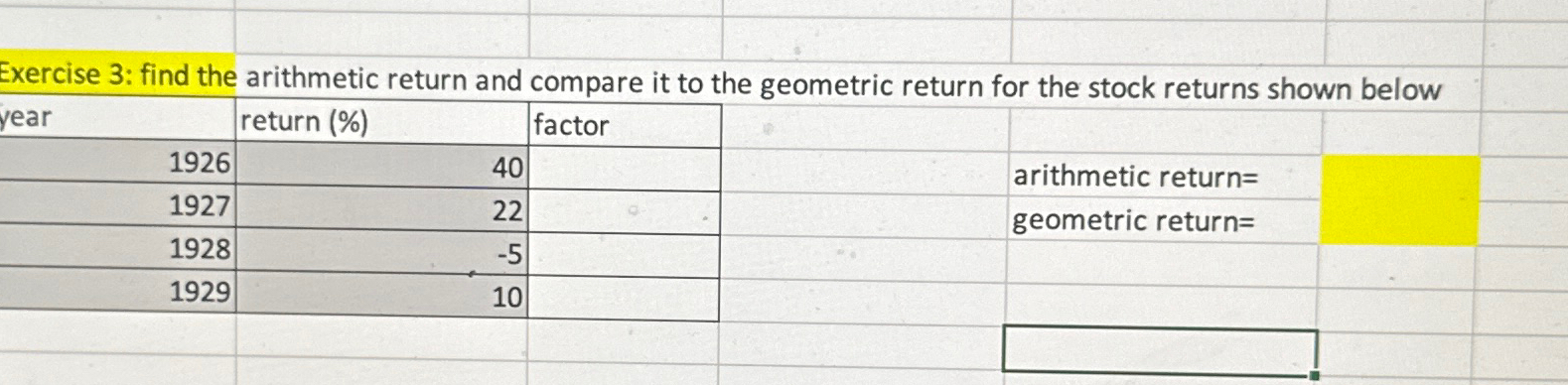 Solved Exercise 3: find the arithmetic return and compare it | Chegg.com