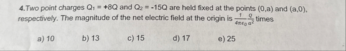 Solved 4.Two point charges Q1= 8Q ﻿and Q2=-15Q ﻿are held | Chegg.com