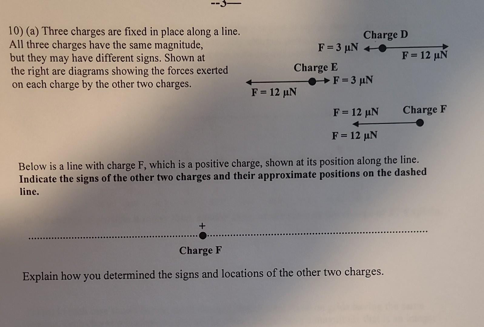 Solved 10) (a) Three charges are fixed in place along a | Chegg.com