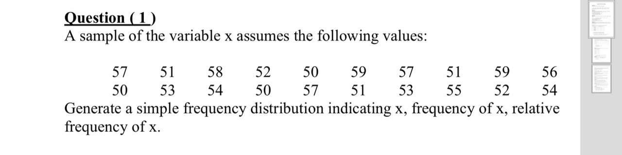 Solved Question (1) A sample of the variable x assumes the | Chegg.com