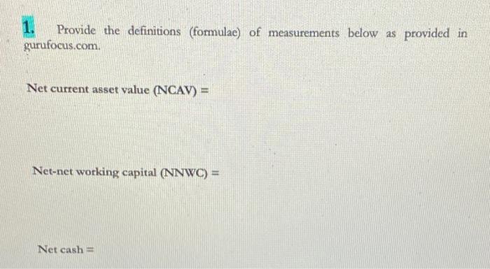 Solved 1. Provide the definitions (formulae) of measurements | Chegg.com
