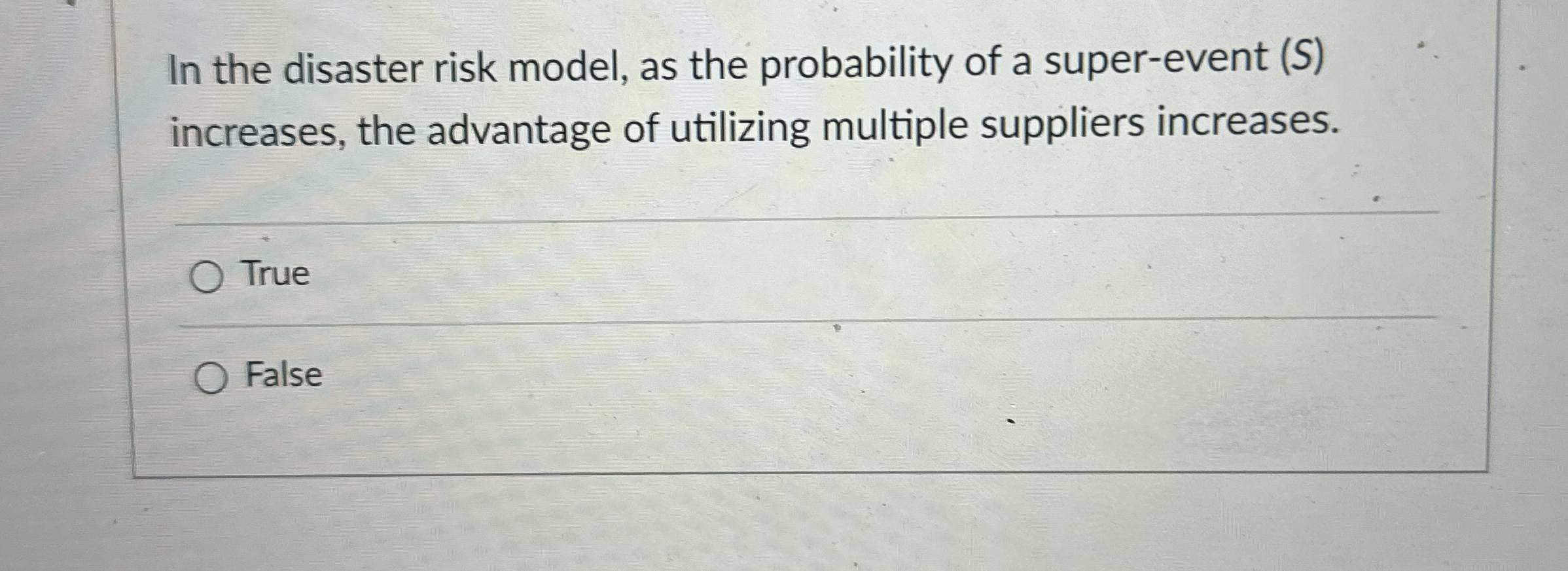 Solved In the disaster risk model, as the probability of a | Chegg.com
