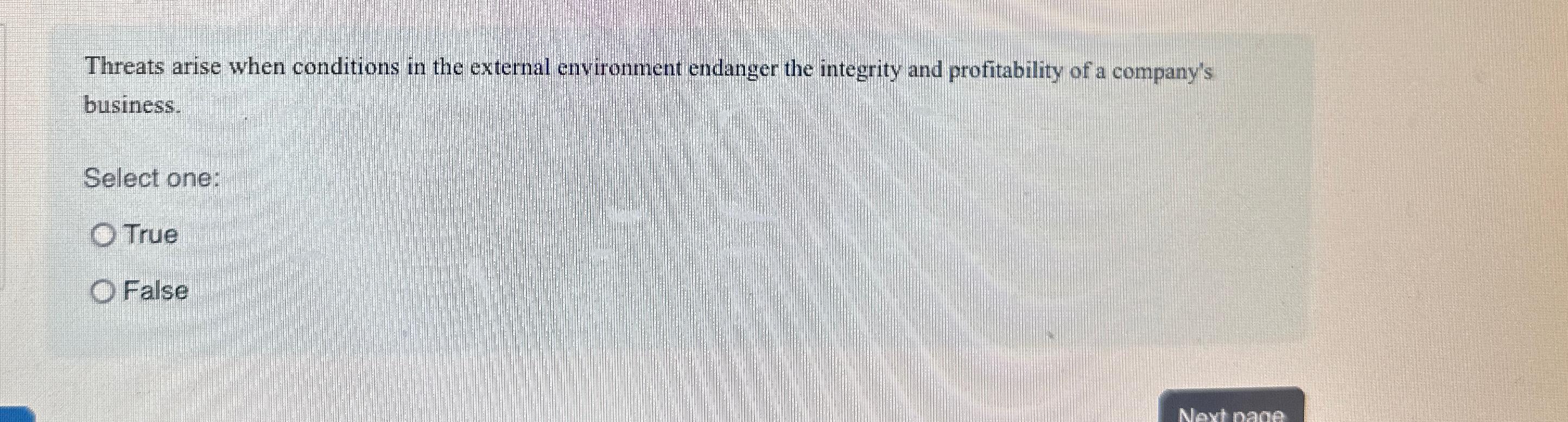 Solved Threats arise when conditions in the external | Chegg.com