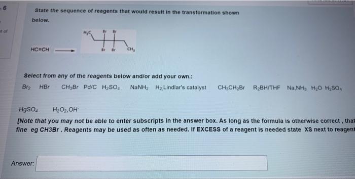 Solved State the sequence of reagents that would result in | Chegg.com