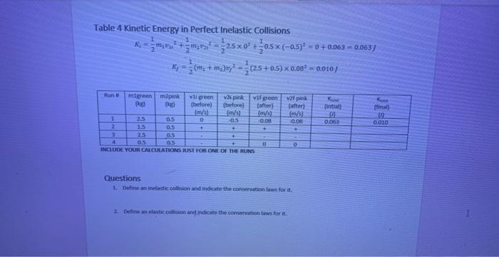 Solved THEN Procedure (Elastic/Inelastic Collisions) The lab | Chegg.com