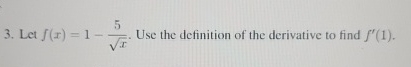 Solved Let f(x)=1-5x2. ﻿Use the definition of the derivative | Chegg.com