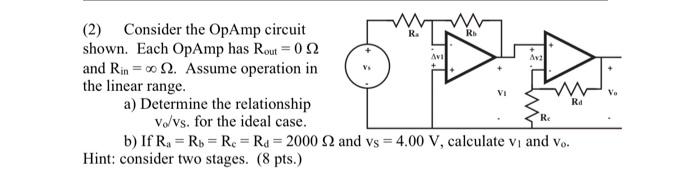 Solved (2) Consider the OpAmp circuit shown. Each OpAmp has | Chegg.com