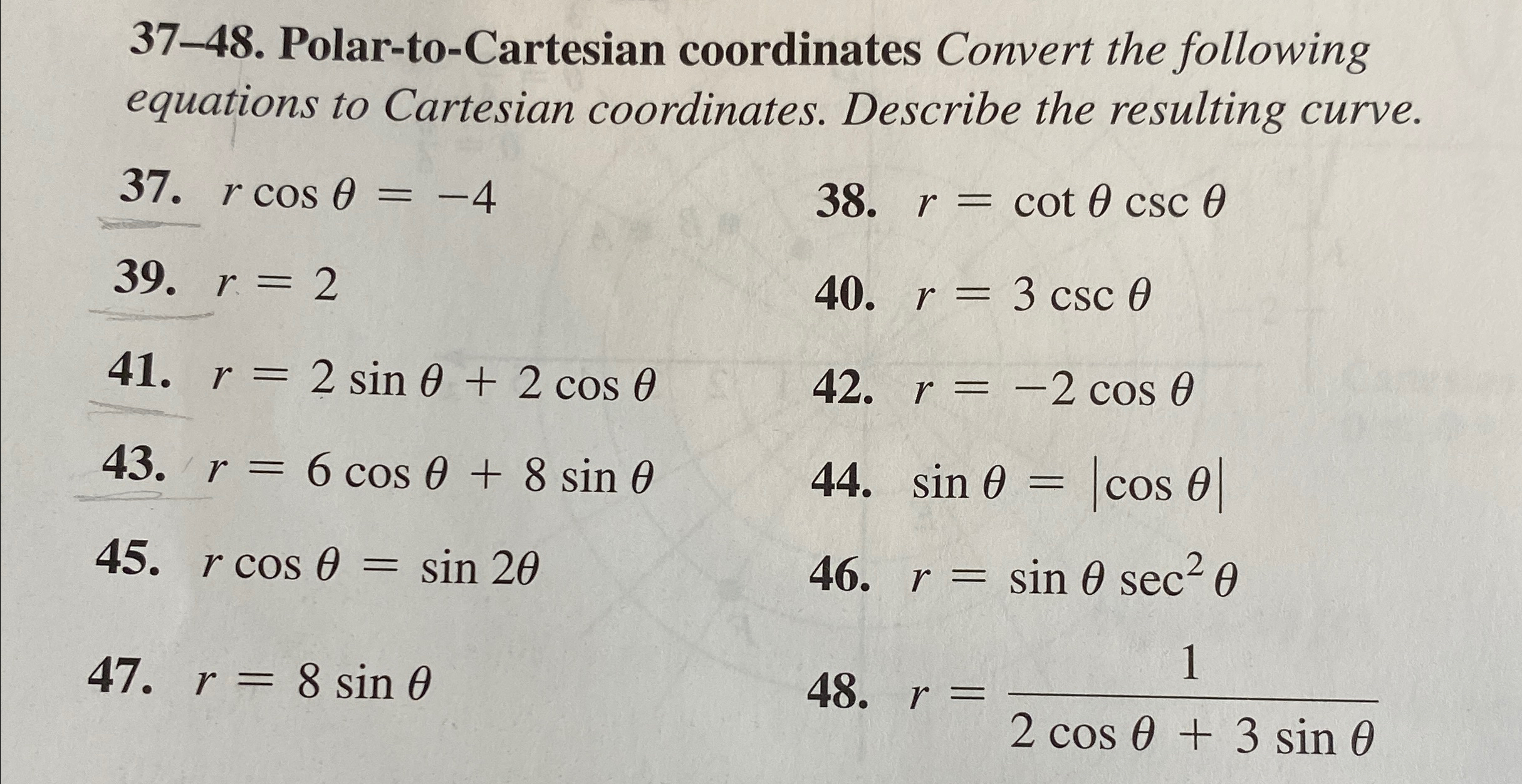 Solved 37-48. ﻿Polar-to-Cartesian coordinates Convert the | Chegg.com