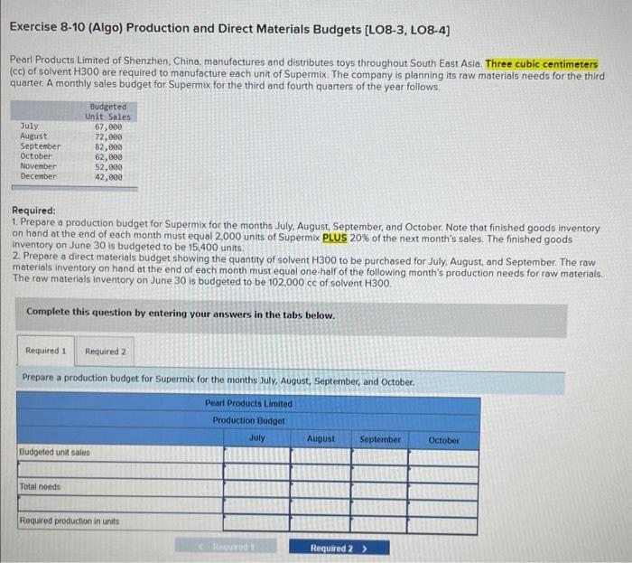 Solved Exercise 8-10 (Algo) Production and Direct Materials | Chegg.com