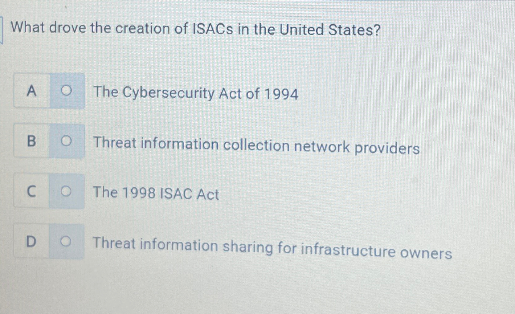 Solved What drove the creation of ISACs in the United | Chegg.com