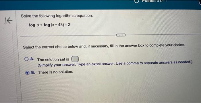 Solved Solve the following logarithmic equation. | Chegg.com
