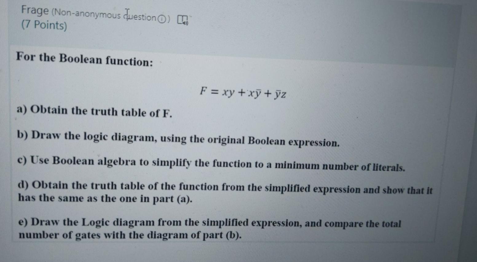 Solved Frage Non Anonymous Question O 7 Points For The 