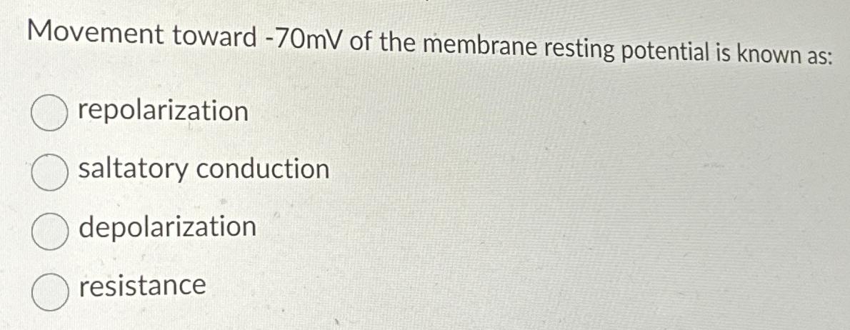 Solved Movement toward -70mV ﻿of the membrane resting | Chegg.com