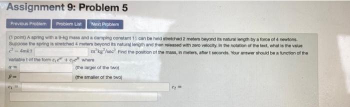 Solved Assignment 9: Problem 5 Previous Problem Problem List | Chegg.com