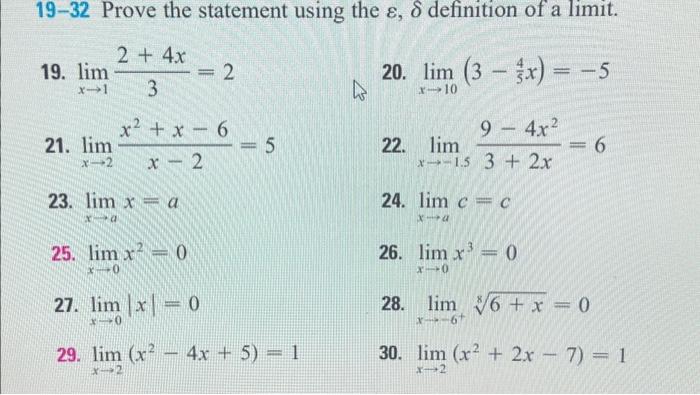Solved 19-32 Prove the statement using the ε, 8 definition | Chegg.com