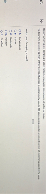 Solved Identify which bype of sampling is used: random, | Chegg.com