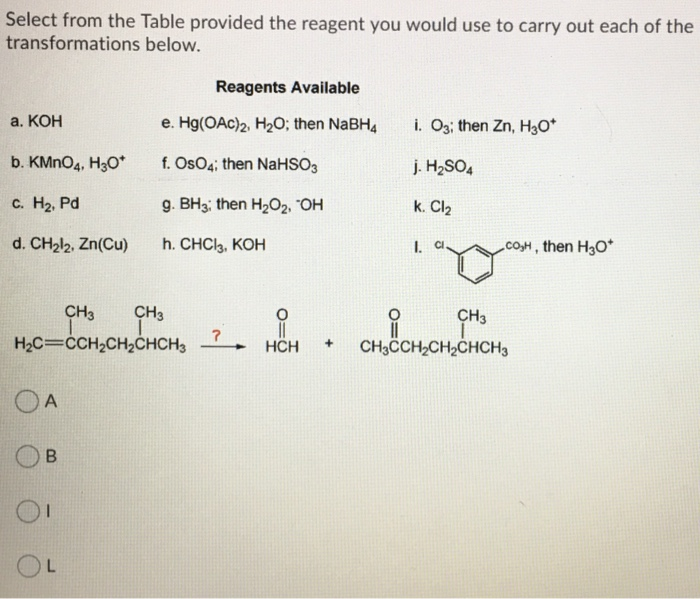 Solved Select form the table the reagent needed to carry out | Chegg.com