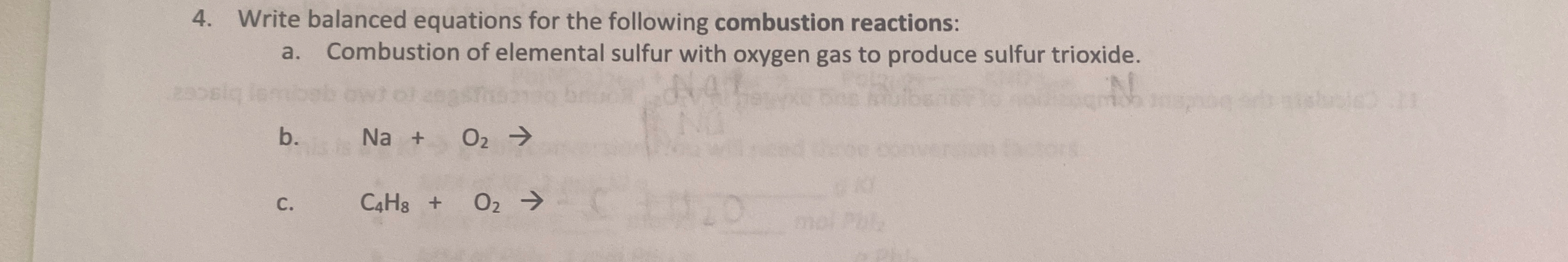 Solved Write balanced equations for the following combustion | Chegg.com
