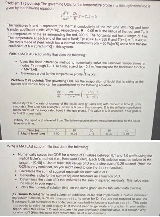 Solved Problem 1 (5 points): The governing ODE for the | Chegg.com Solved Problem 1 (5 points): The governing ODE for the | Chegg.com